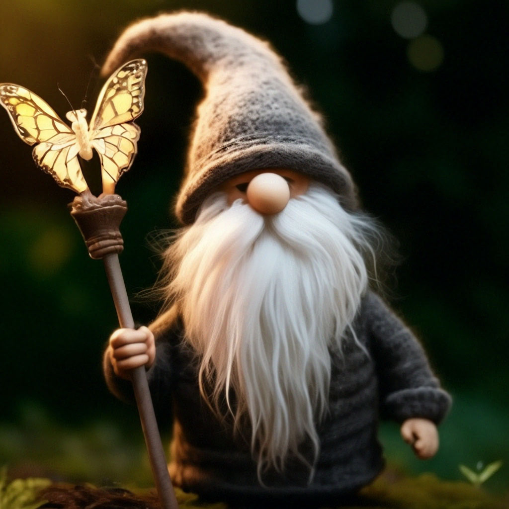 "Surrealism A cute little dwarf with a big knit hat, a long fluffy ...