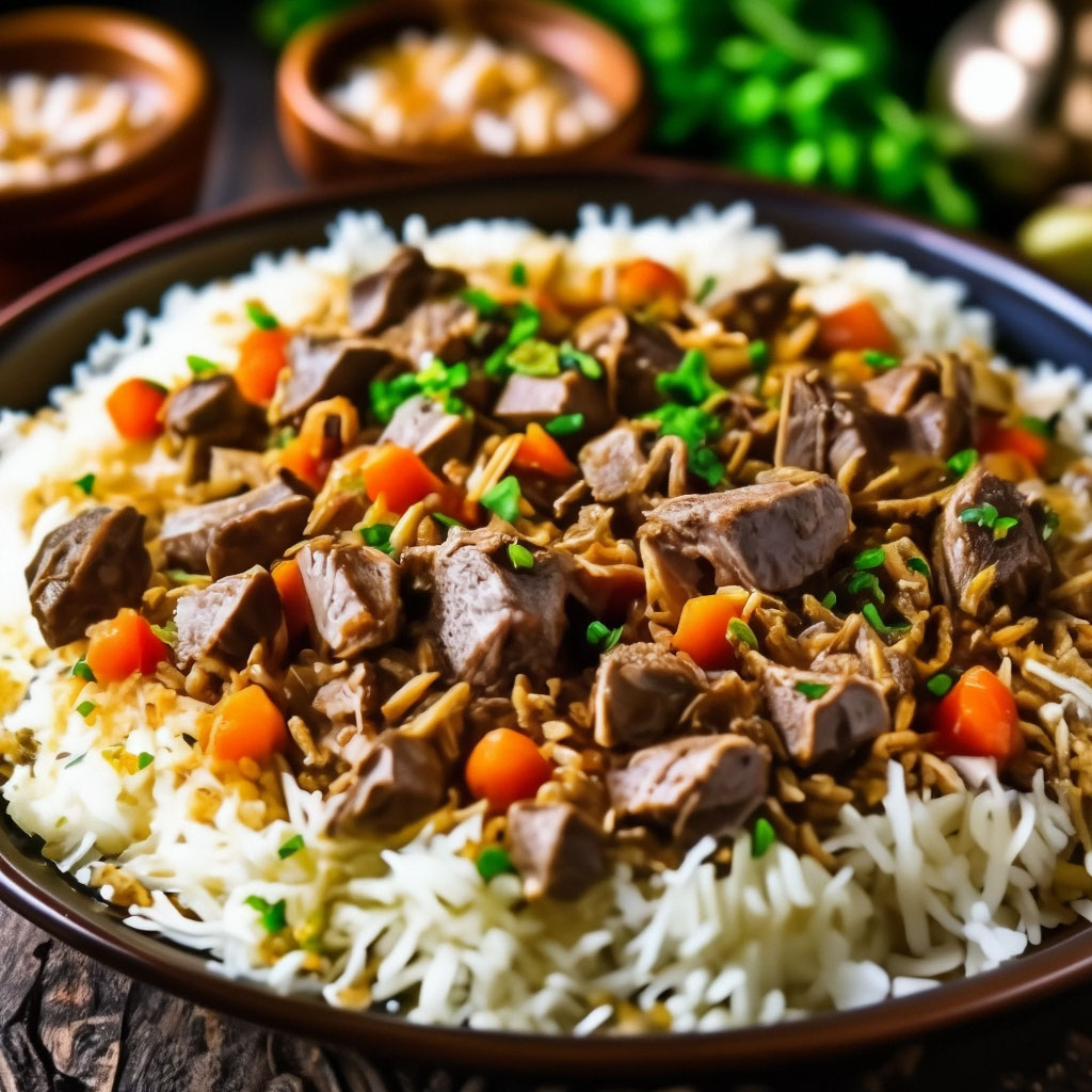 ". Turkmen national pilaf recipe,basmati rice,juicy lamb, finely ...
