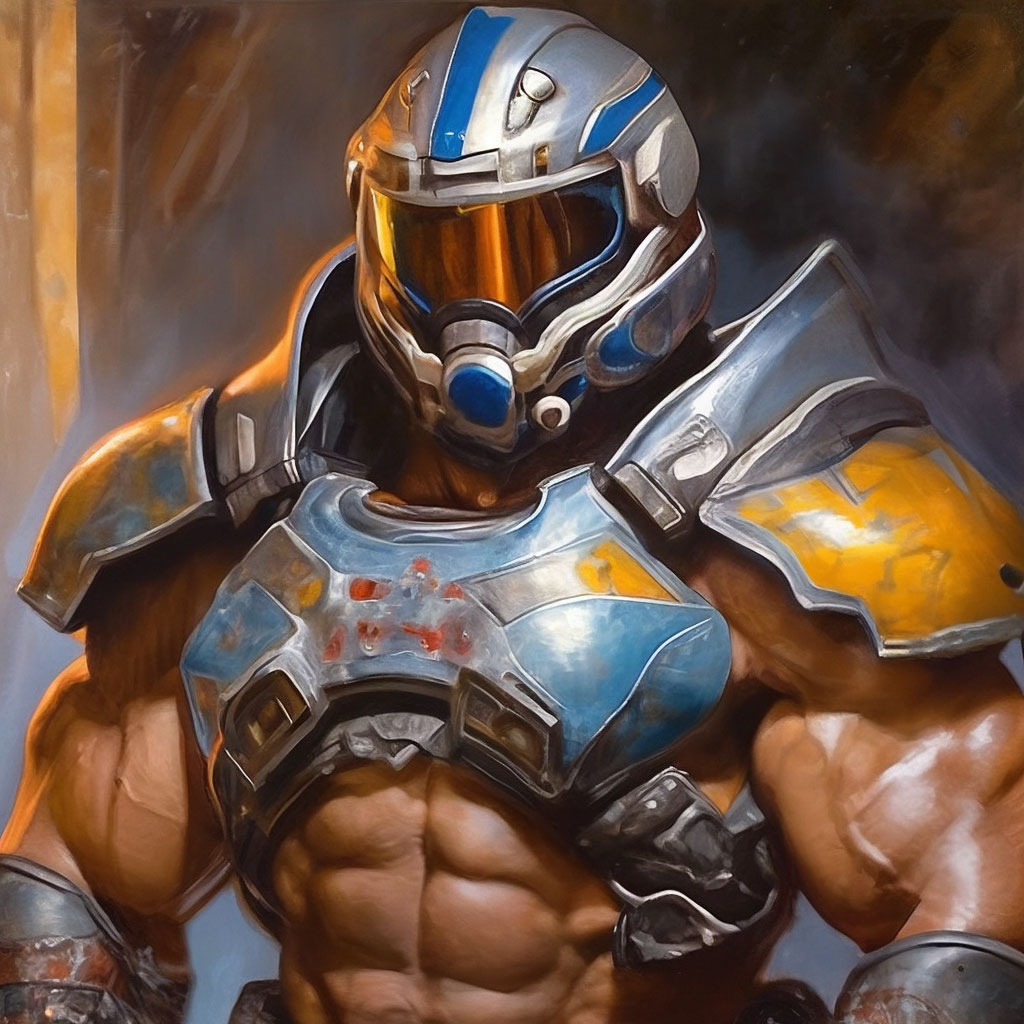 "Bodybuilder side man, doom guy doom jock without helmet and armor ...
