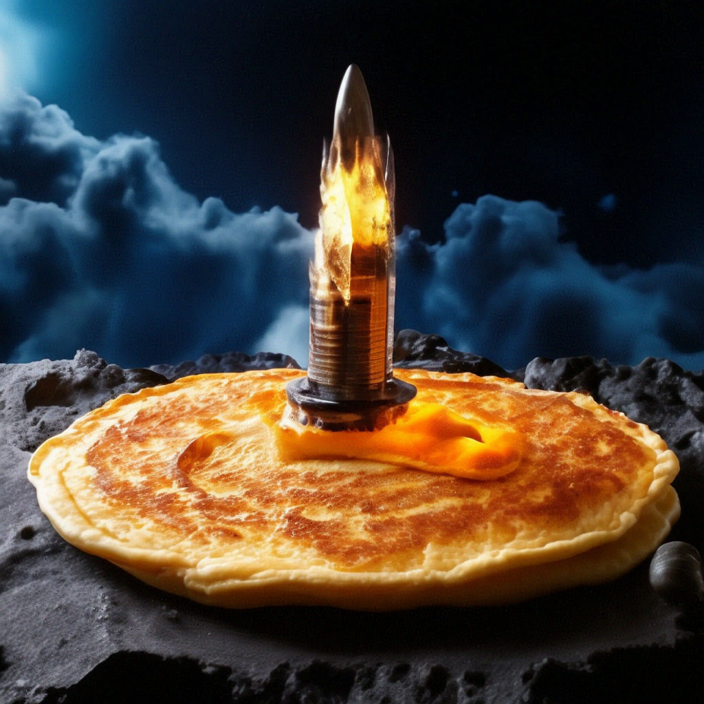 "Space flight on a pancake" — image created in Shedevrum