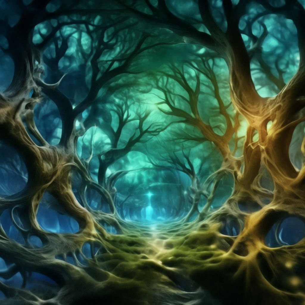 "Fabulous Forest multi-layered structure, trees with a cosmic crown ...