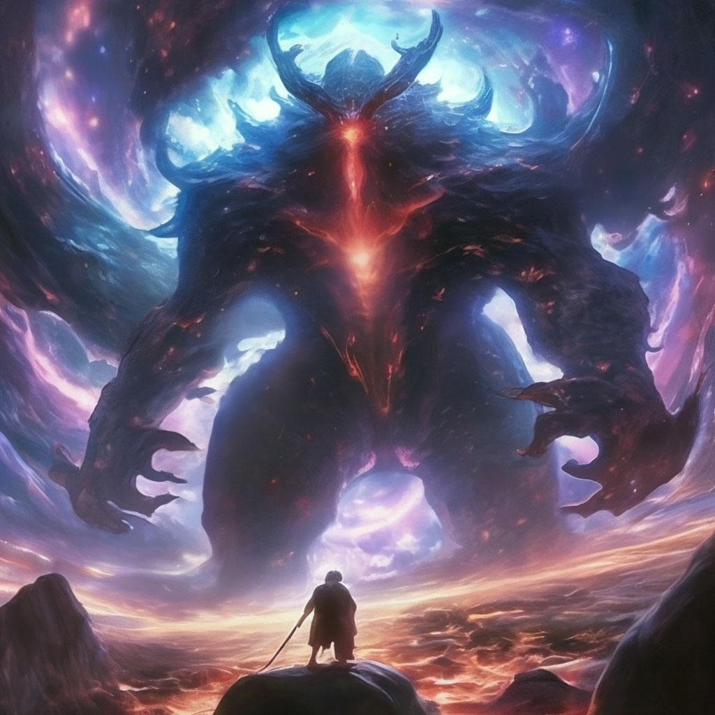 "The cosmic titan devouring universes is realistic" — image created in ...