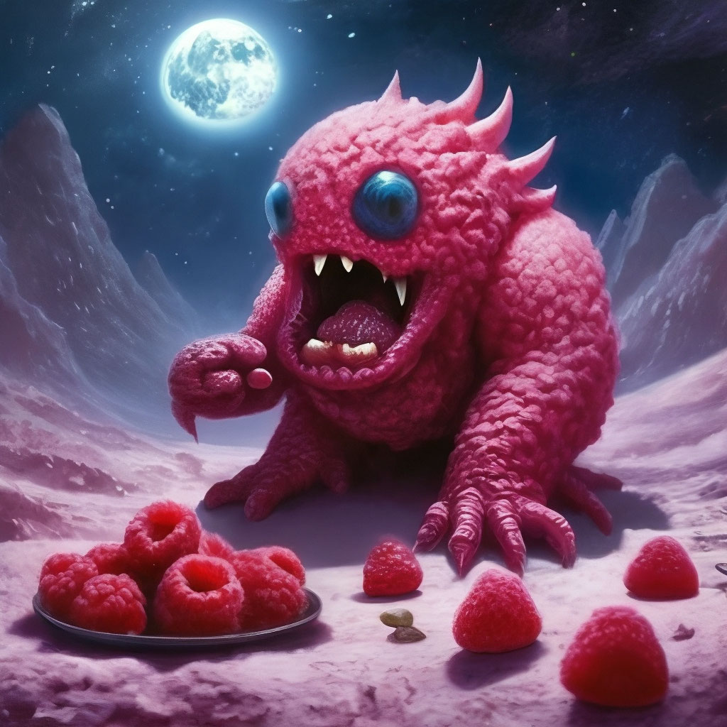 "An amorphous monster on the moon collects raspberries😍😍🥰" — image ...
