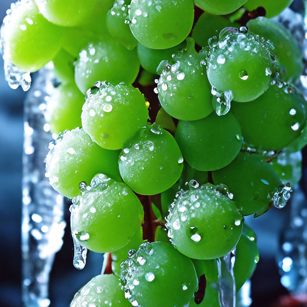 "💖Green Grapes with large diamond dew drops on grapes frozen in ice ...