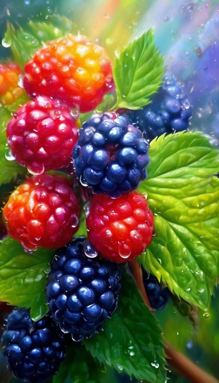 "🌈 airbrushing, fantasy, blackberry bush, delicate juiciness of berries ...