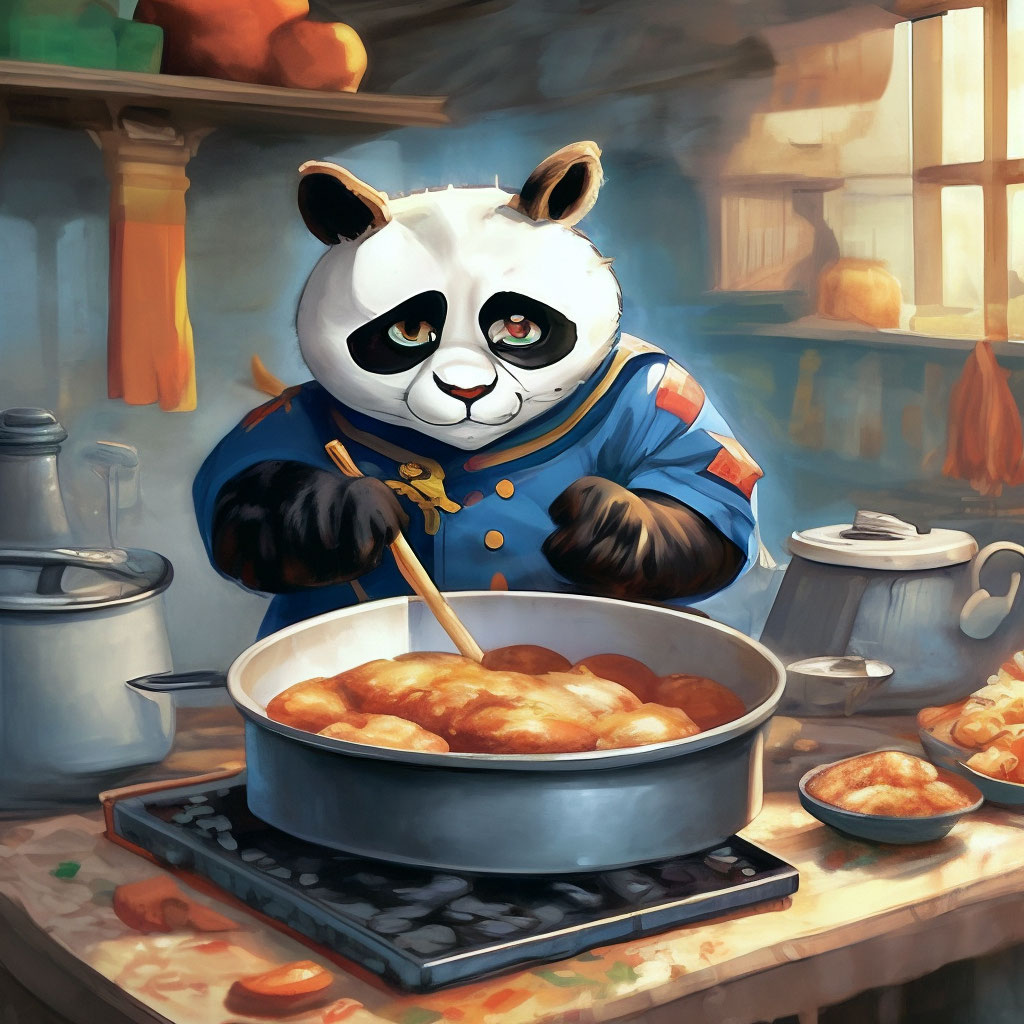 "Panda Kung Fu tajine where cats are cooked" — image created in Shedevrum