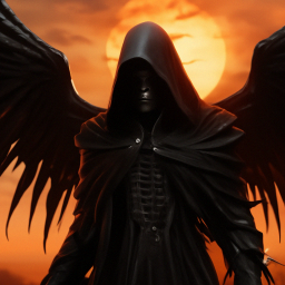 «A dark and eerie illustration of a death angel, a sinister winged ...