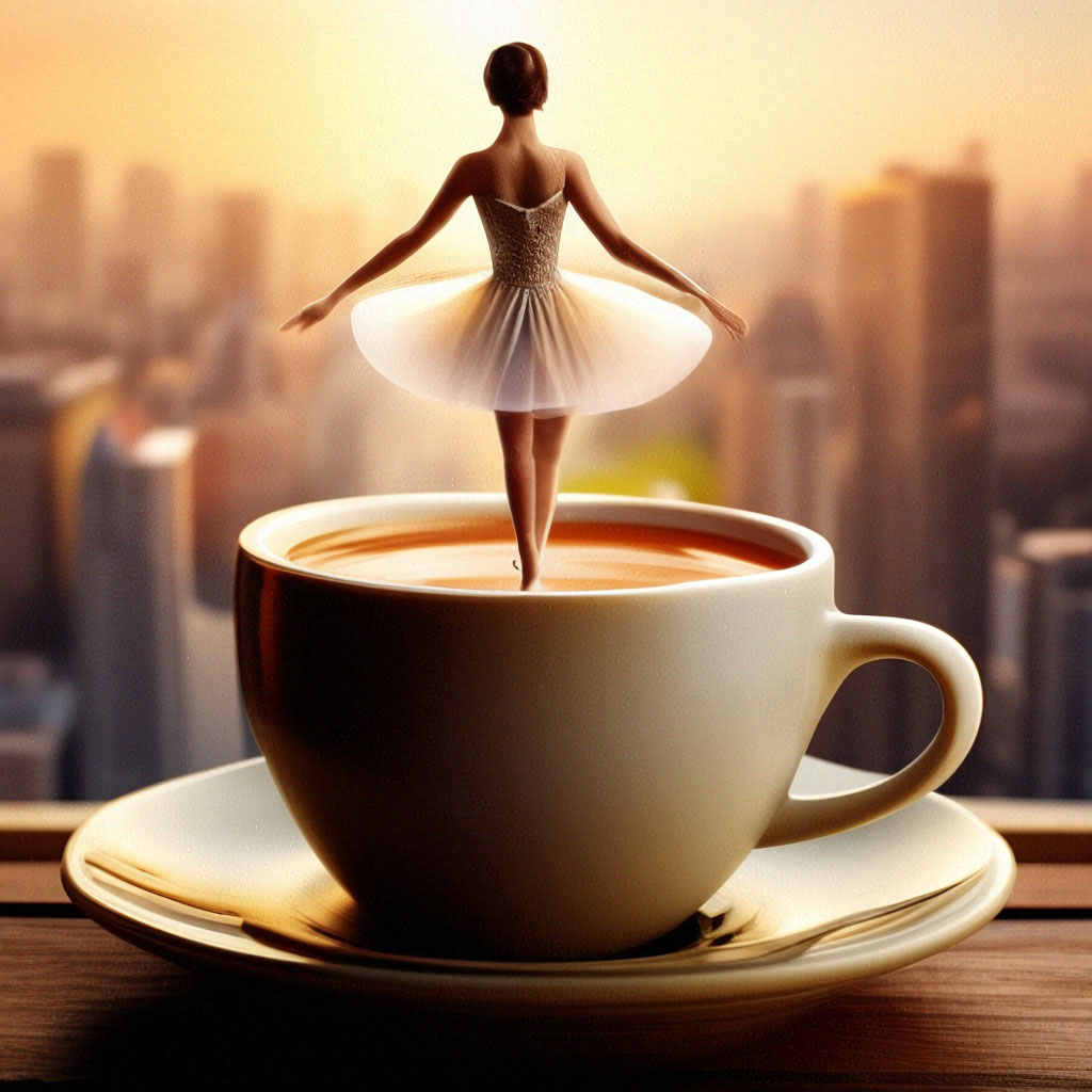 "Good morning! ☕ Beautiful ballerina dancing on a cup of coffee ...