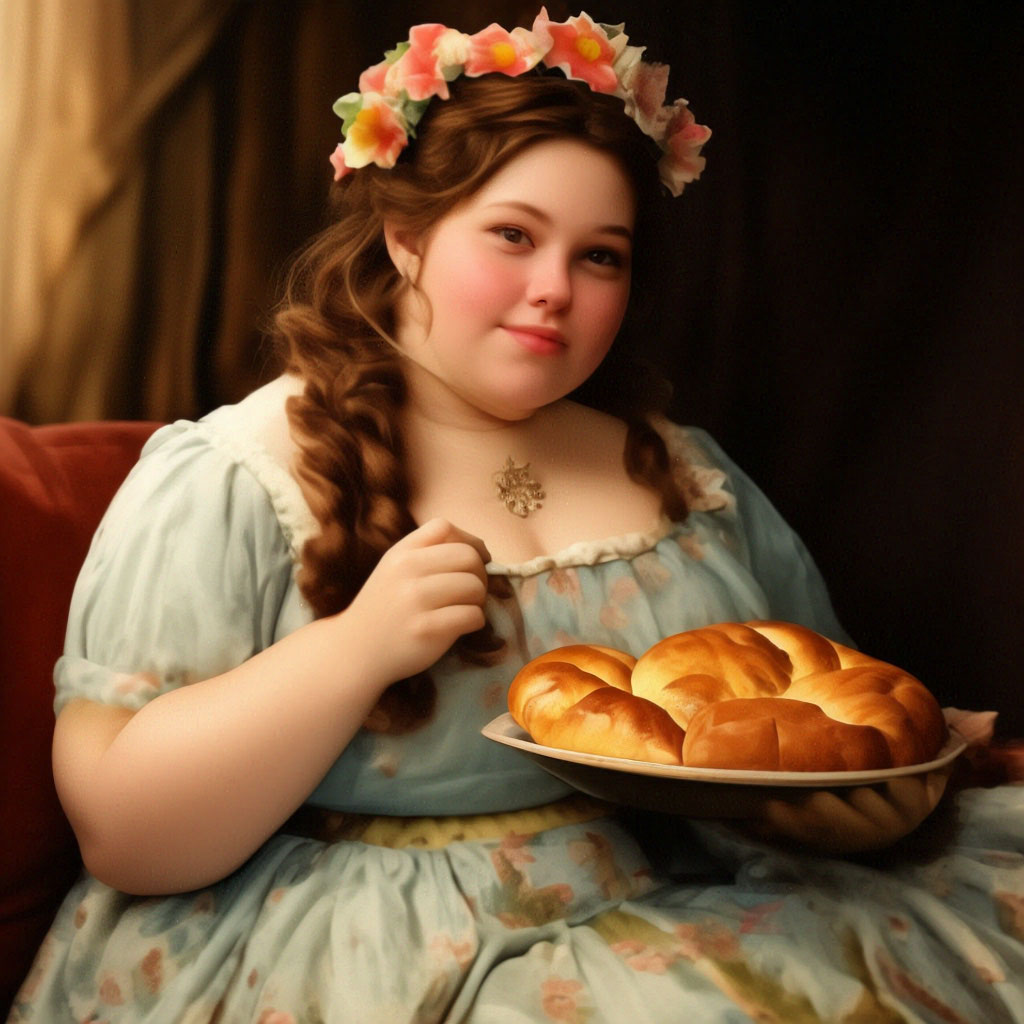 "A lush, plump, fat beauty in a cotton sundress with a small flower ...
