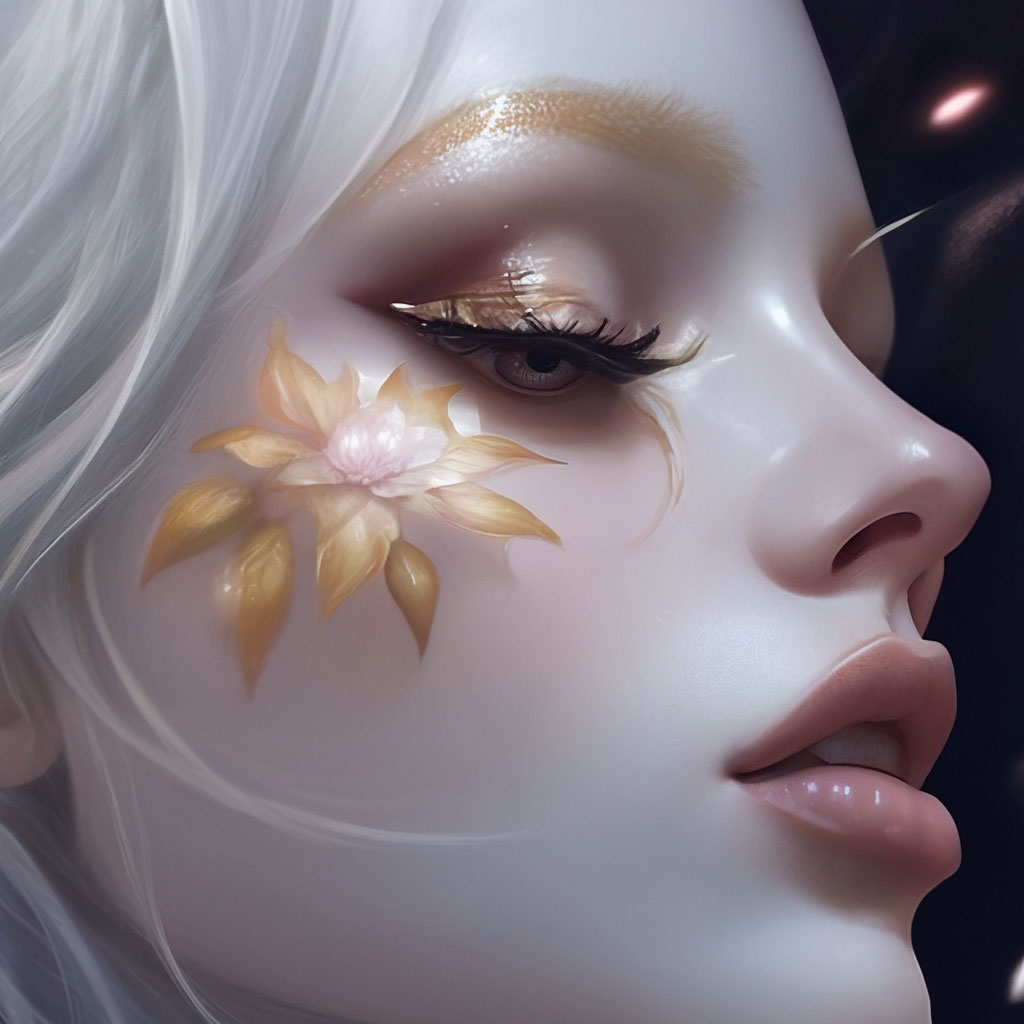 "Hyperrealism, realistic face, albino eyelashes, full lips with ...