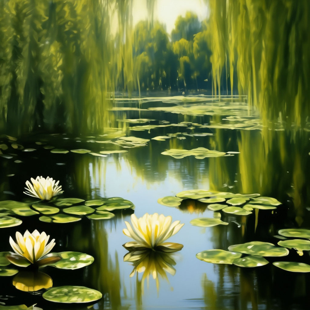 "Willow close-up , pond , water lilies in Shishkin style" — image ...