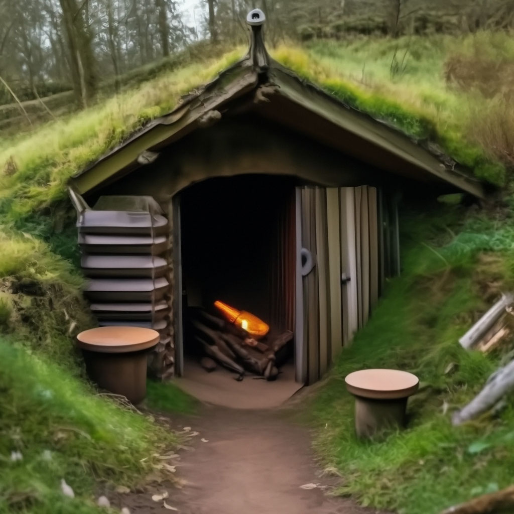 "A small dugout in the ground, cozy and warm" — image created in Shedevrum