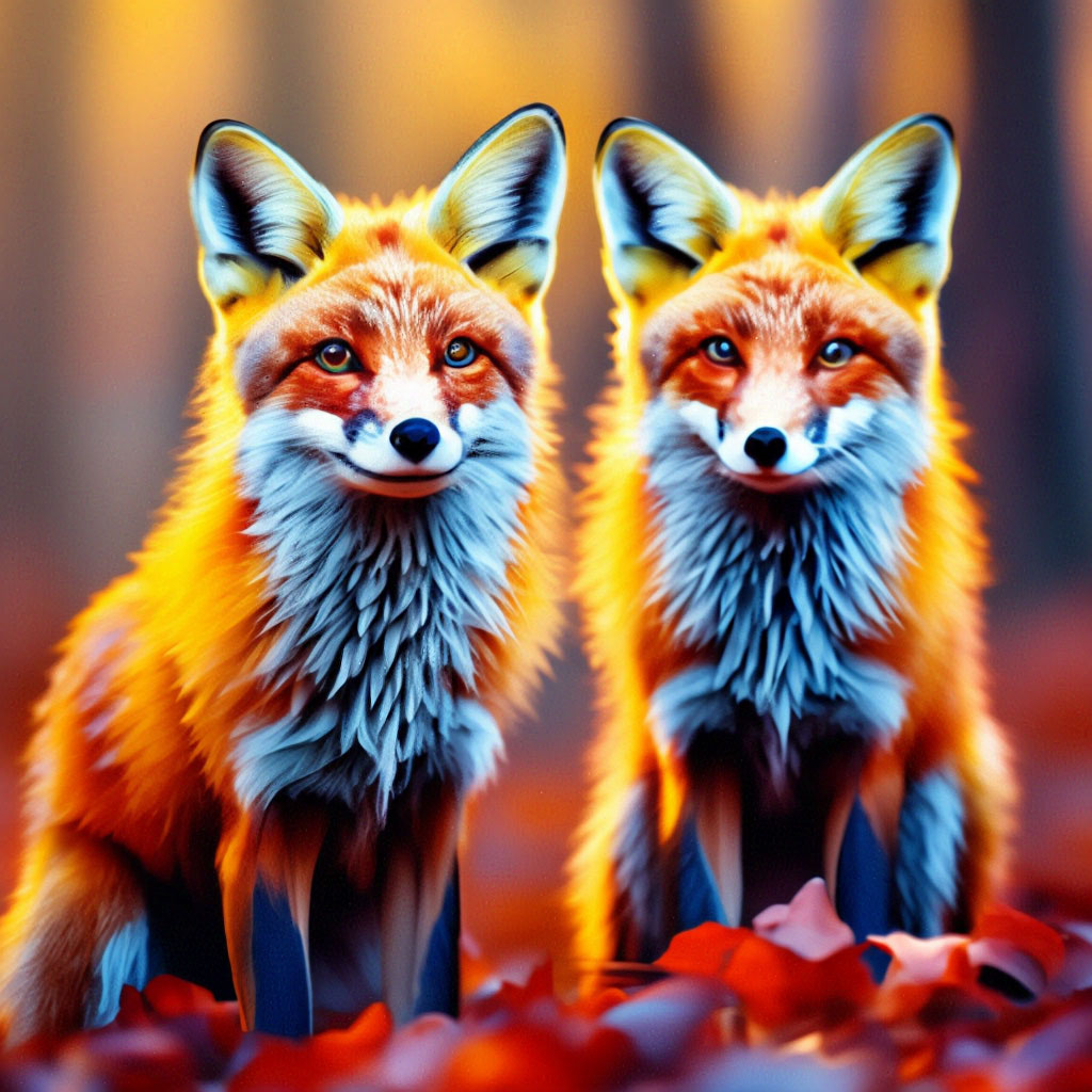 "Illustration of multicolored animals with foxes in carnelian in HD ...