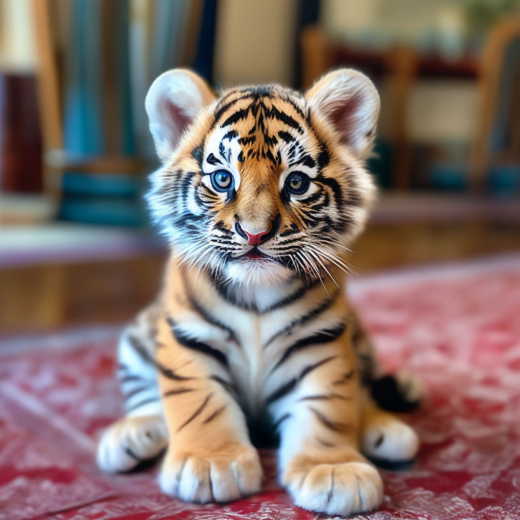 "A fluffy happy tiger cub is sitting, fluffy paws,fluffy ears, 64K ...
