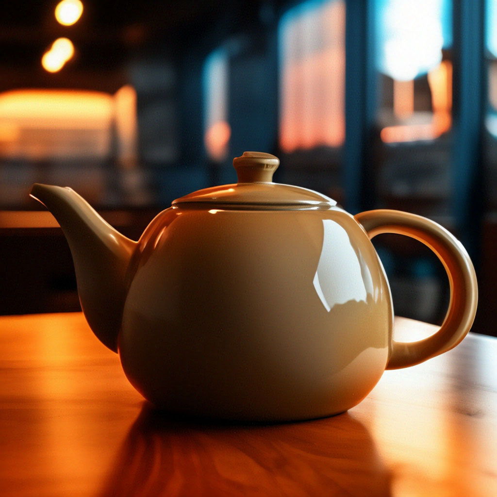 "Photo of [teapot] in a modern interior, evening lighting, modern ...