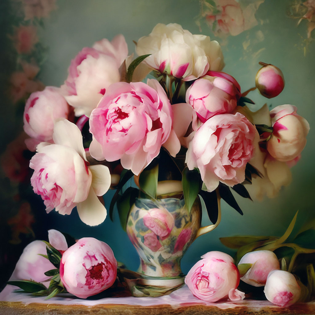 "Vintage image, Victorian style,bouquet of peonies,Khokhloma painting ...
