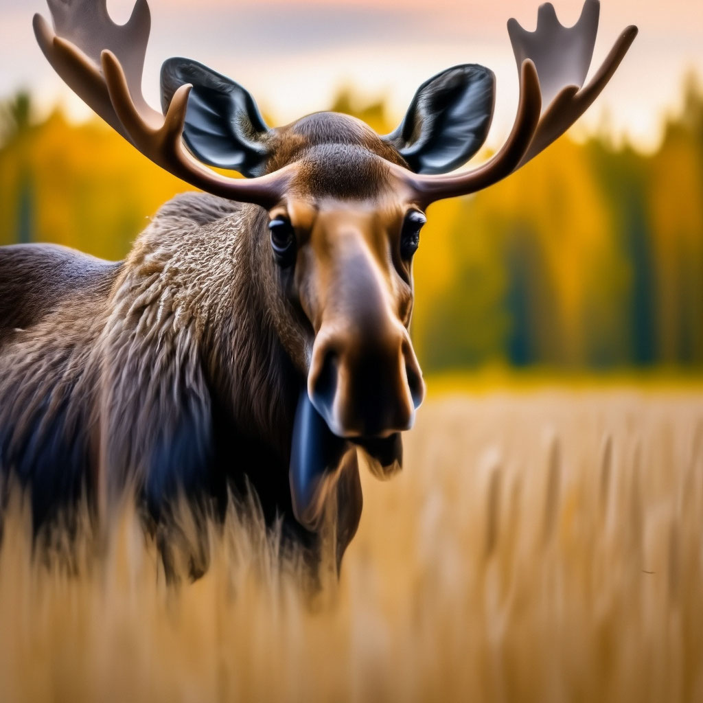"There is a cute bright beautiful moose in a wheat field, beautiful ...