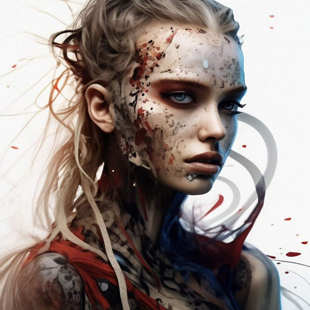 "Double exposure, hellarium grunge art, Martian storm, mutant with ...