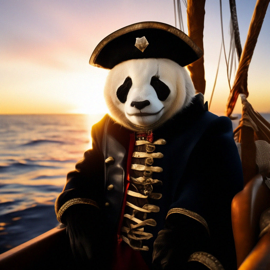 "Captain Panda is sitting on a sailing ship" — image created in Shedevrum
