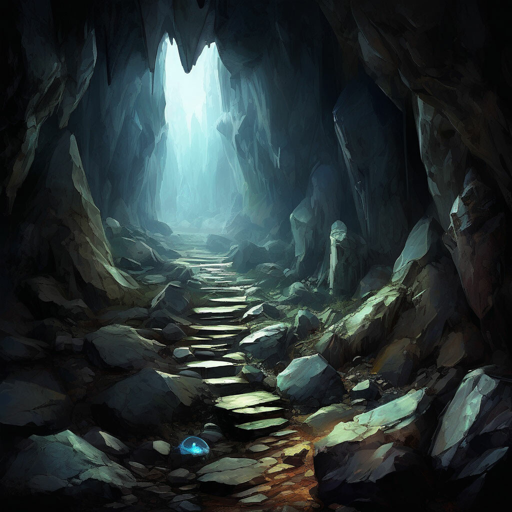 "Dungeon.cave.leans.minerals." — image created in Shedevrum