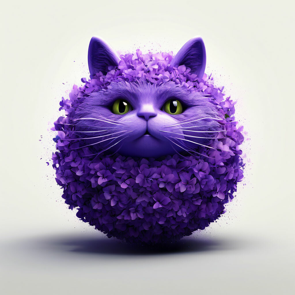 "Spherical cat made of violets" — image created in Shedevrum