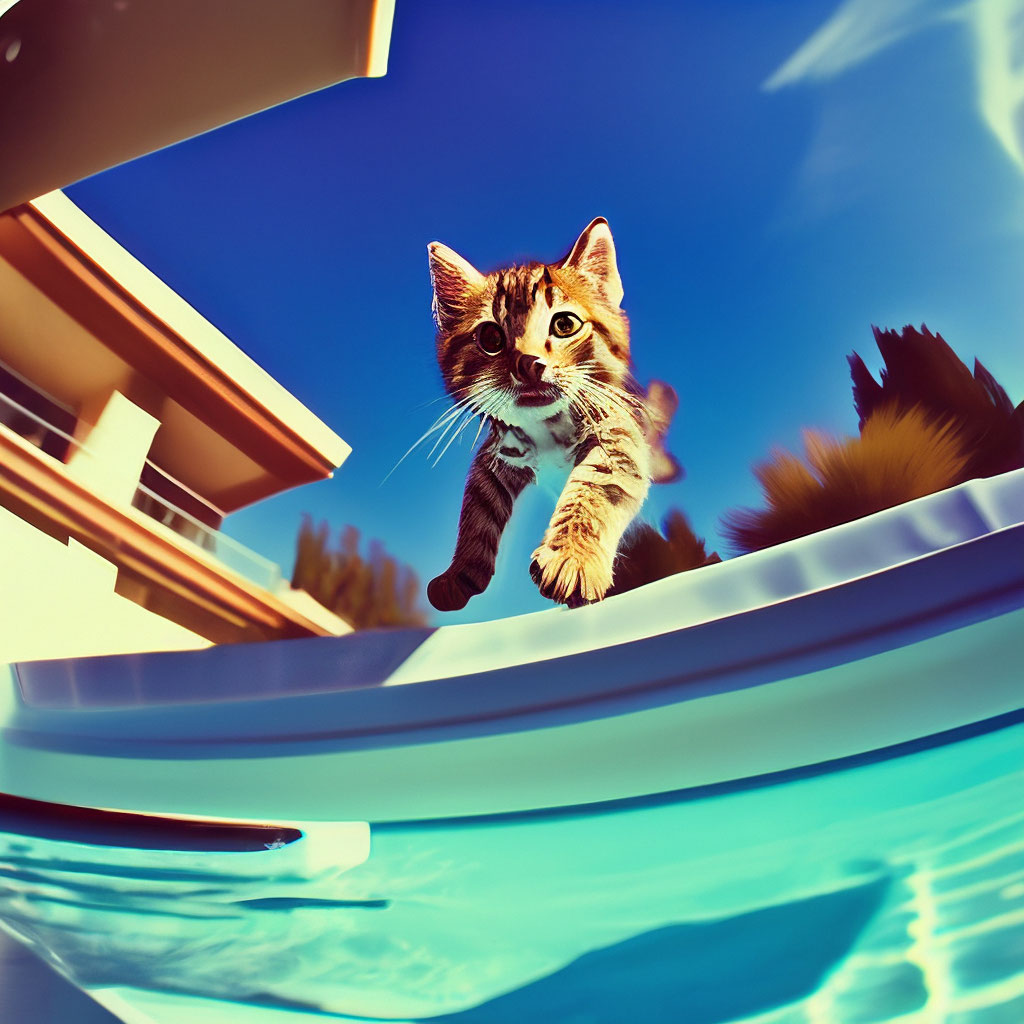 "The cat dives into the pool like a child on the cover of the Nevermind ...