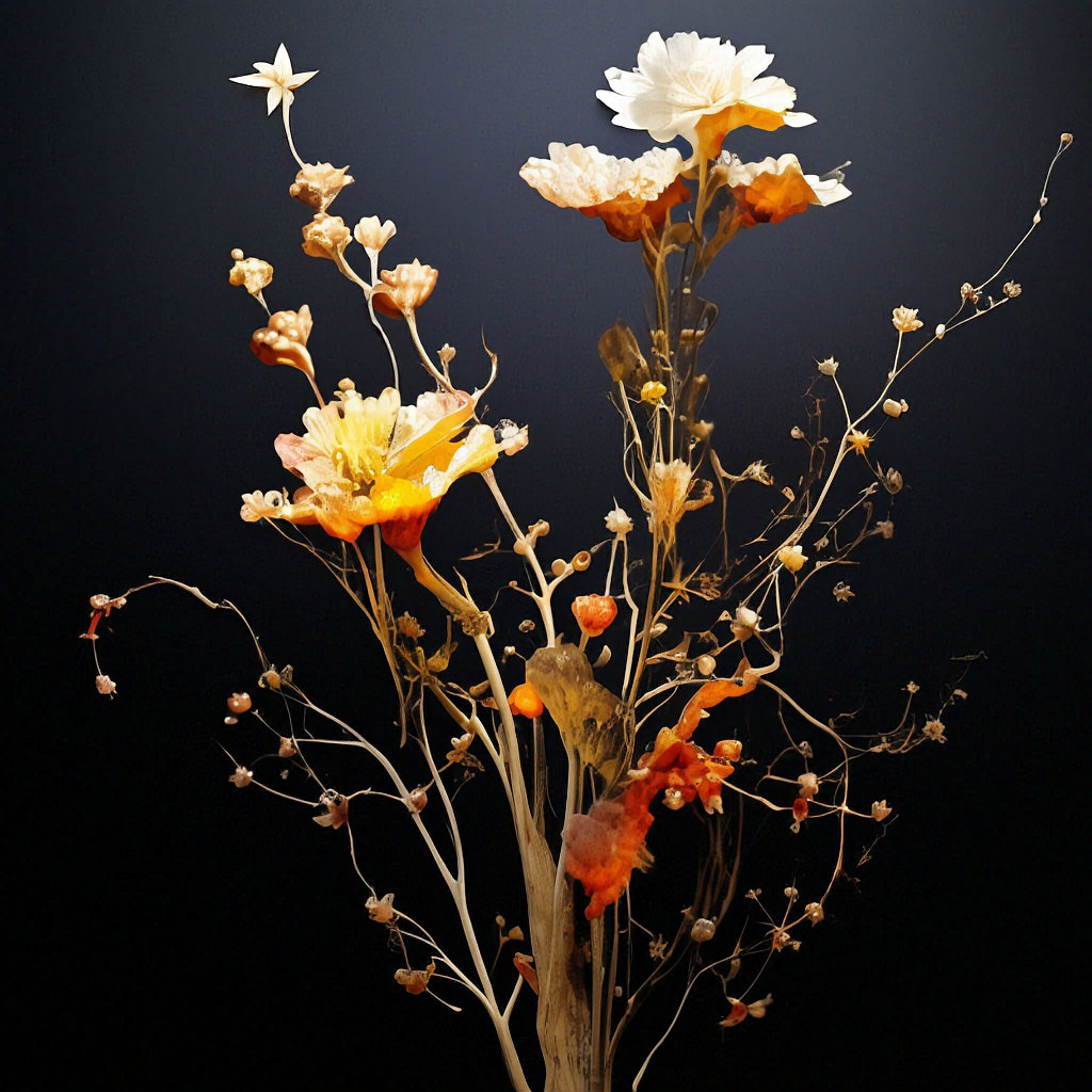 "Ekibana of wildflowers,dry watercolor,deep shades,sketch,star ...