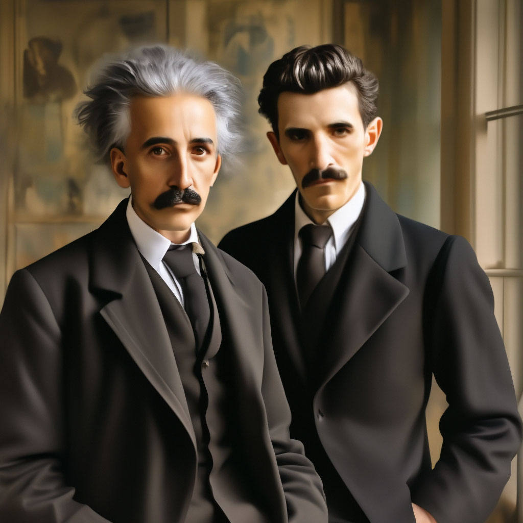 "The great scientist Nikola Tesla and Albert Einstein" — image created ...