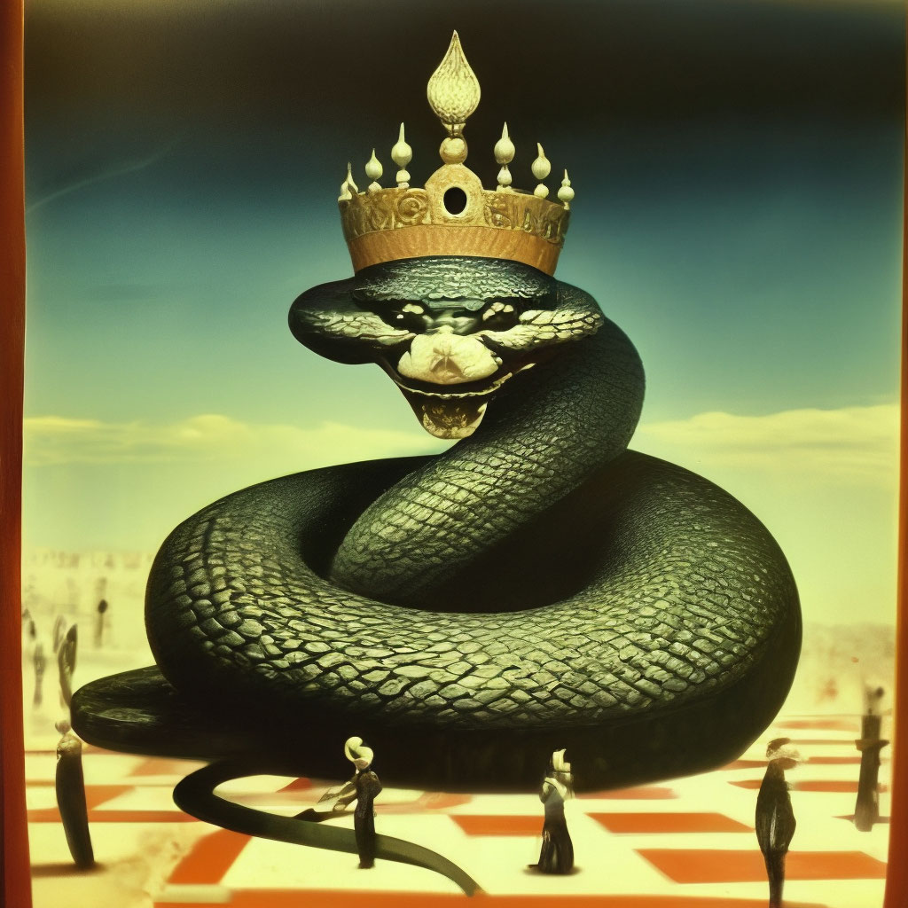 "The snake curled up in the shape of an 8, a tiara on its head. Greg ...