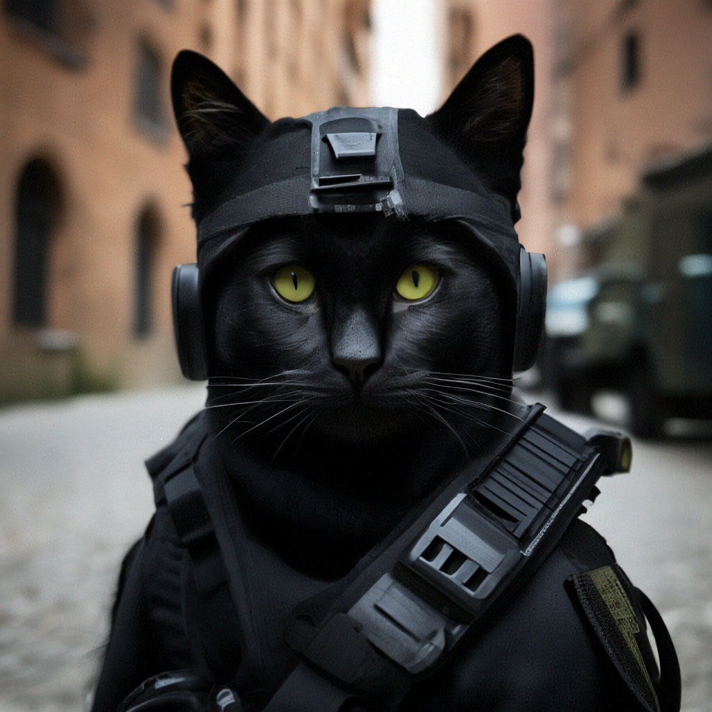 "A special forces cat in Chile" — image created in Shedevrum