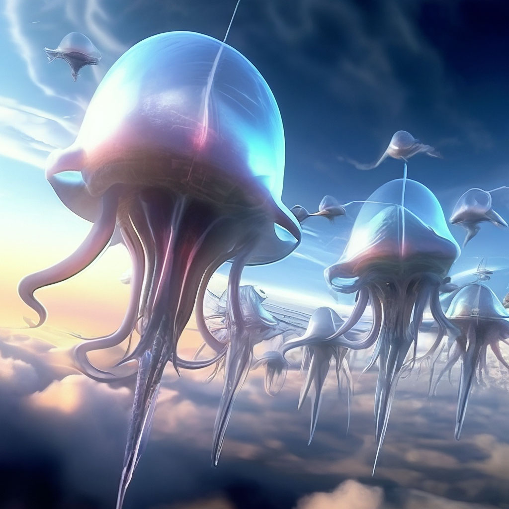 "Translucent alien bizarre balloon-…" — image created in Shedevrum