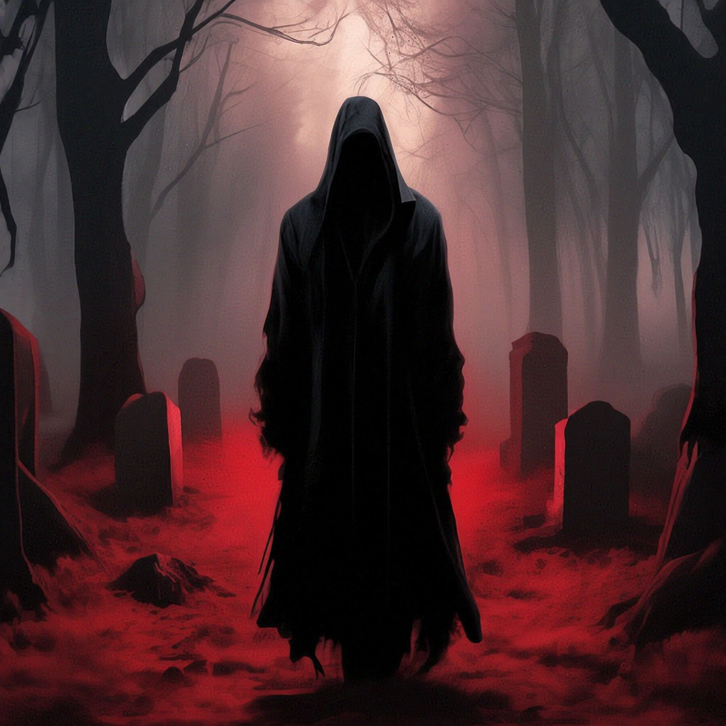 "Humanoid creature, head without eyes, very long black hair, in a ...