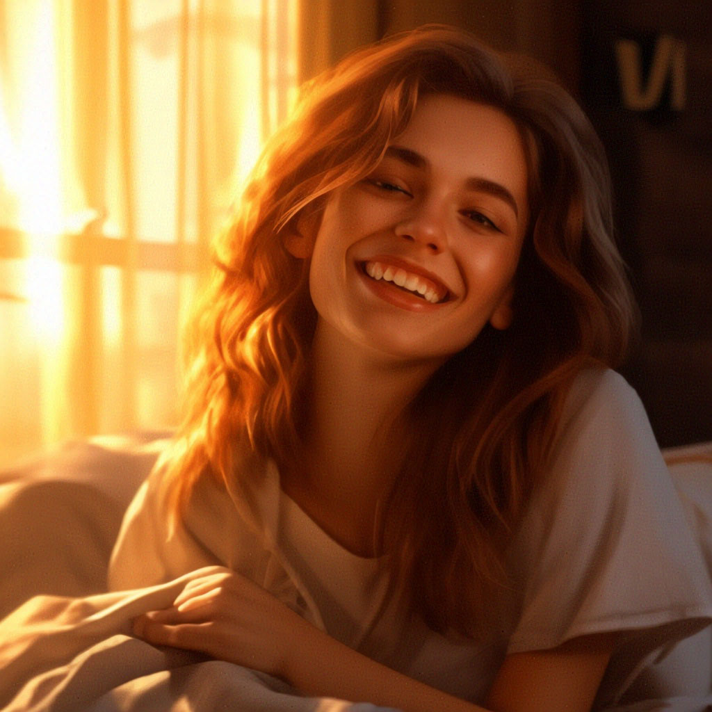 "Good morning!!! I woke up and smiled 😊 The girl wakes up and smiles ...