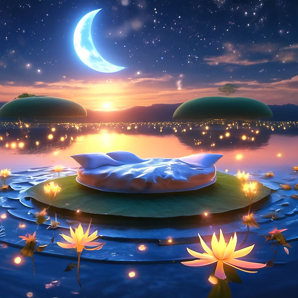 "Good night starry sky + sunset sky. night. a large crescent moon,the ...