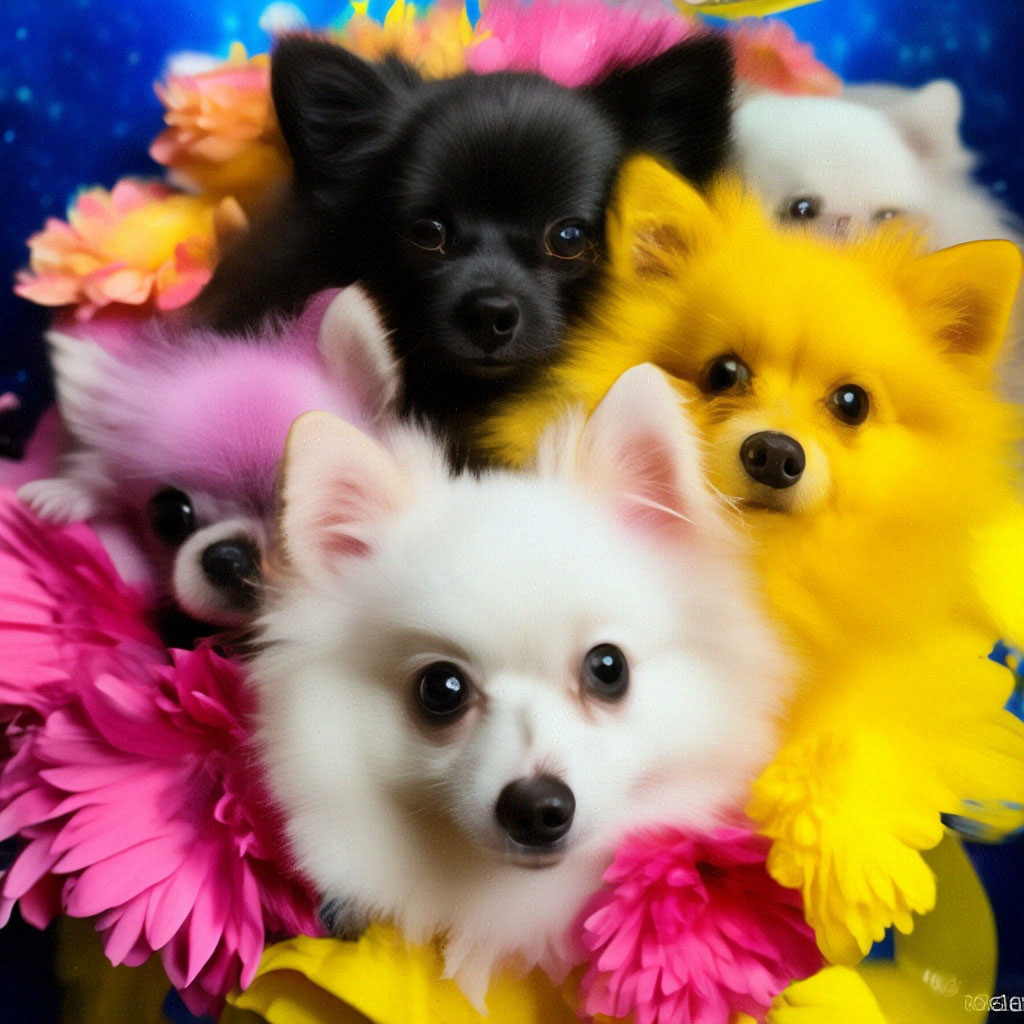 "A huge bouquet of different colors of small dogs, mini spitz and pet ...