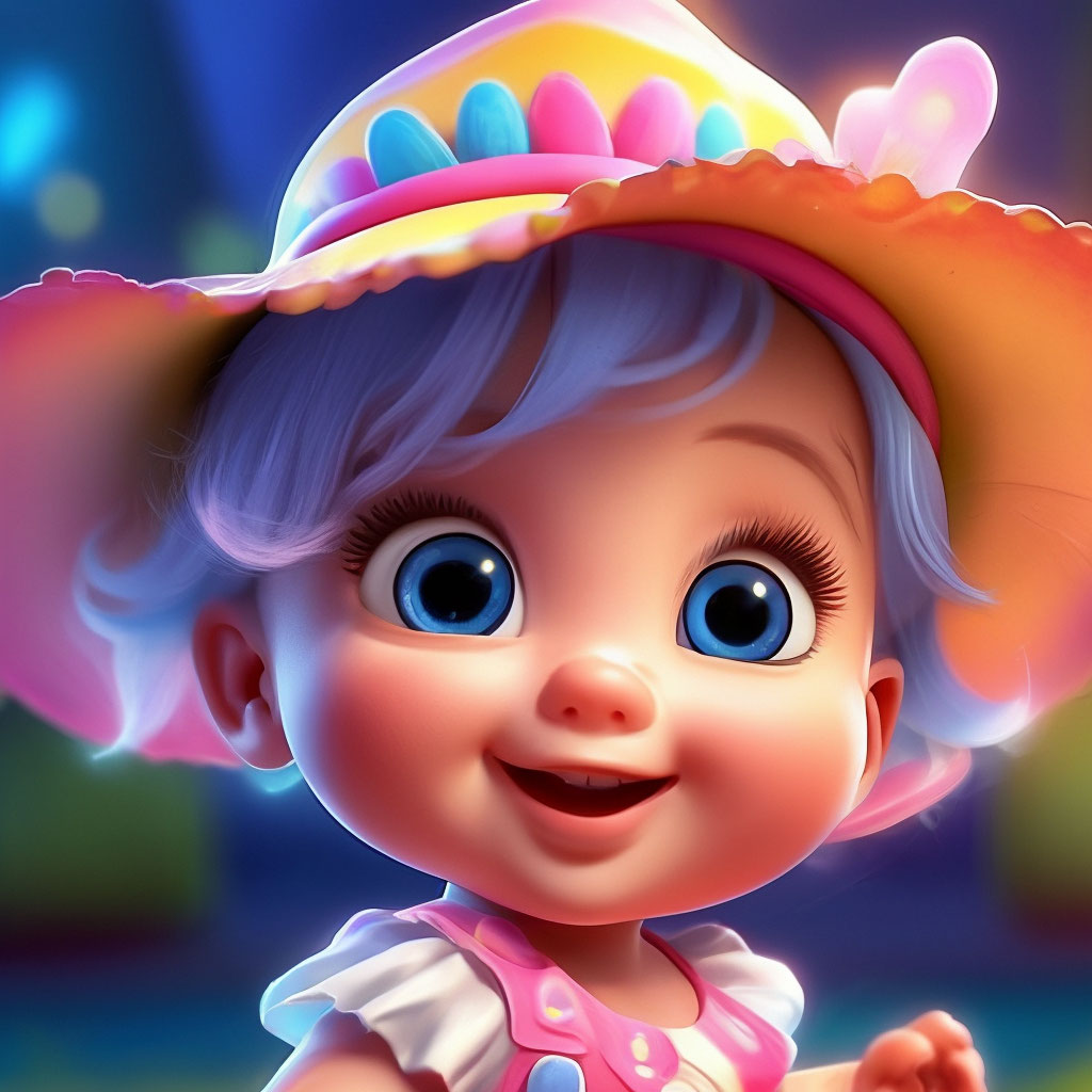 "Cute cartoon baby,expressive eyes,smile,flounce dress,hat ...