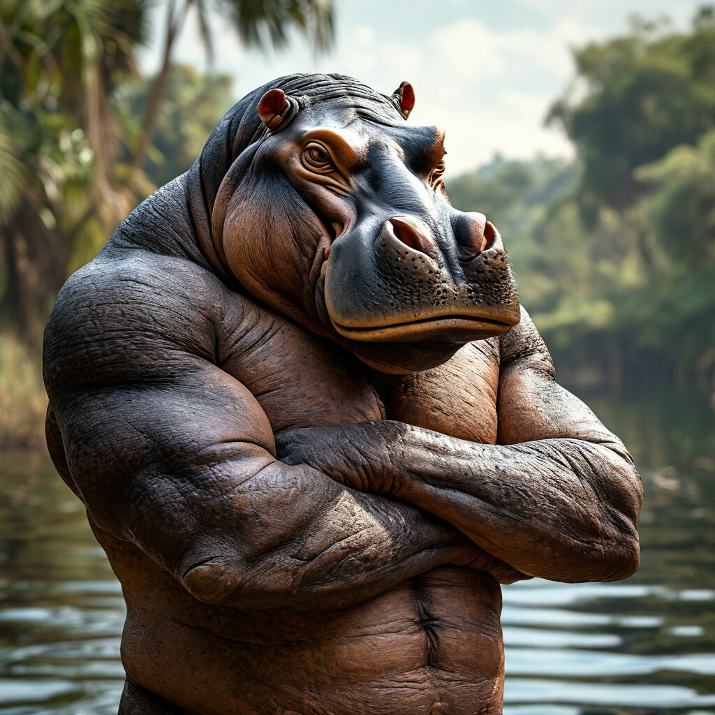 "Human + hippopotamus (hybrid of human and hippopotamus). A powerful ...