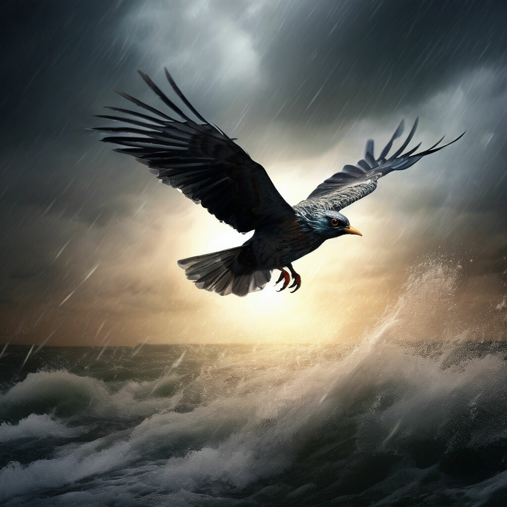 "Bird flying against the wind in a …" — image created in Shedevrum