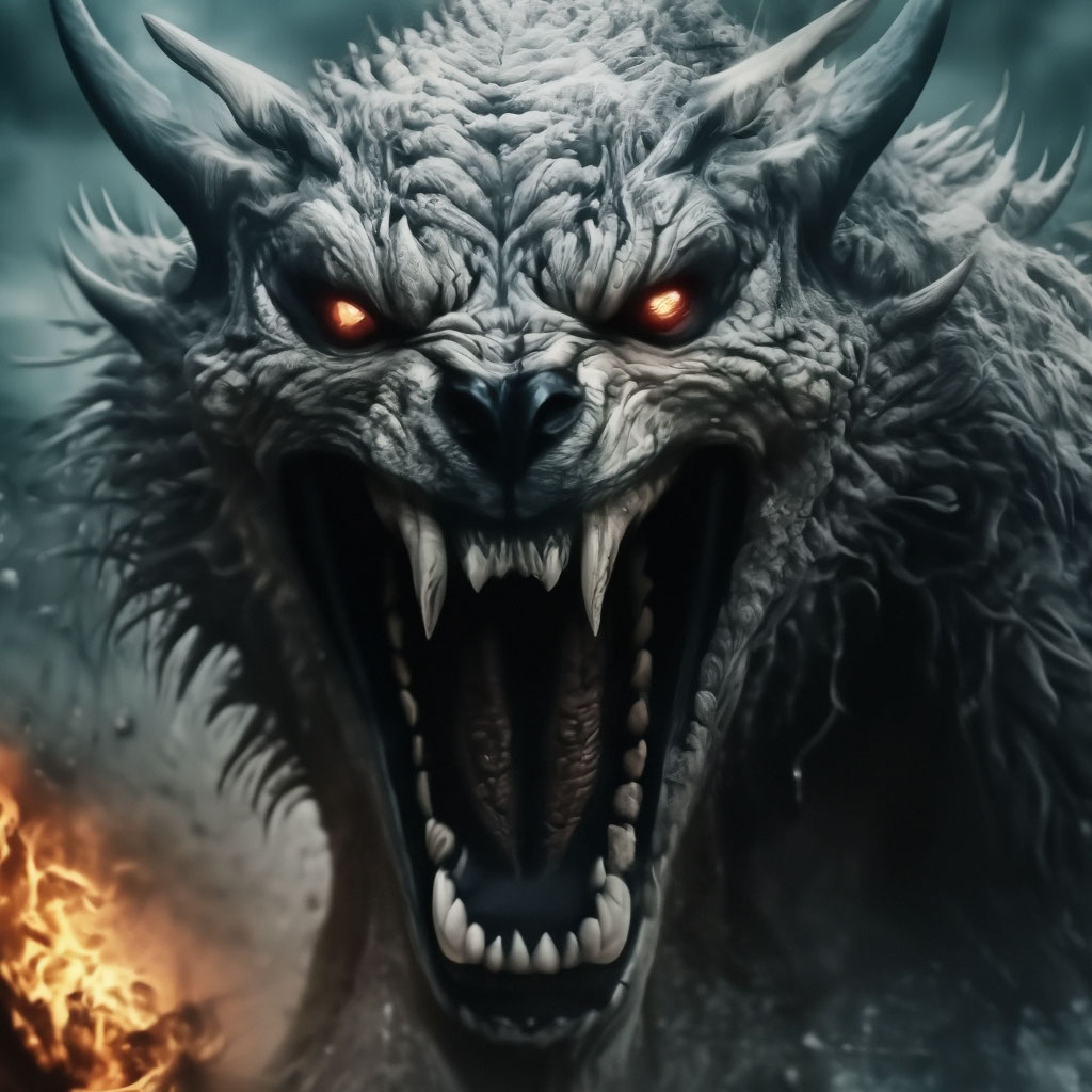 "The evil grinning fanged beast Pantara-manoed fear horror horror ...