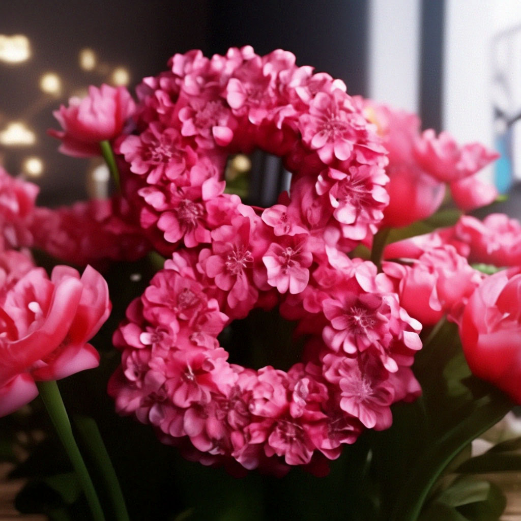 "March 8th! Pink flowers curl together and form 8, bouquets of flowers ...