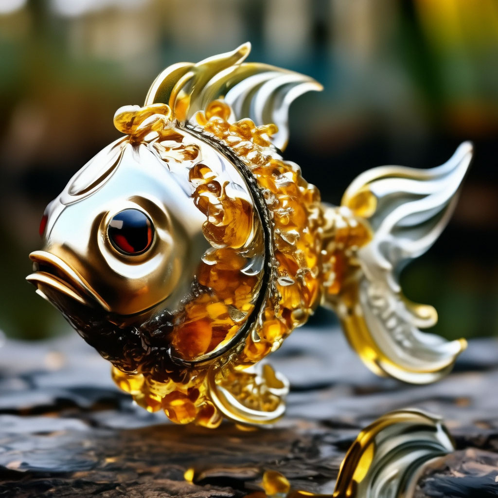 "🦊🐇 Venus fish made of Murano glass,gold,silver,petals, berries, leaves ...