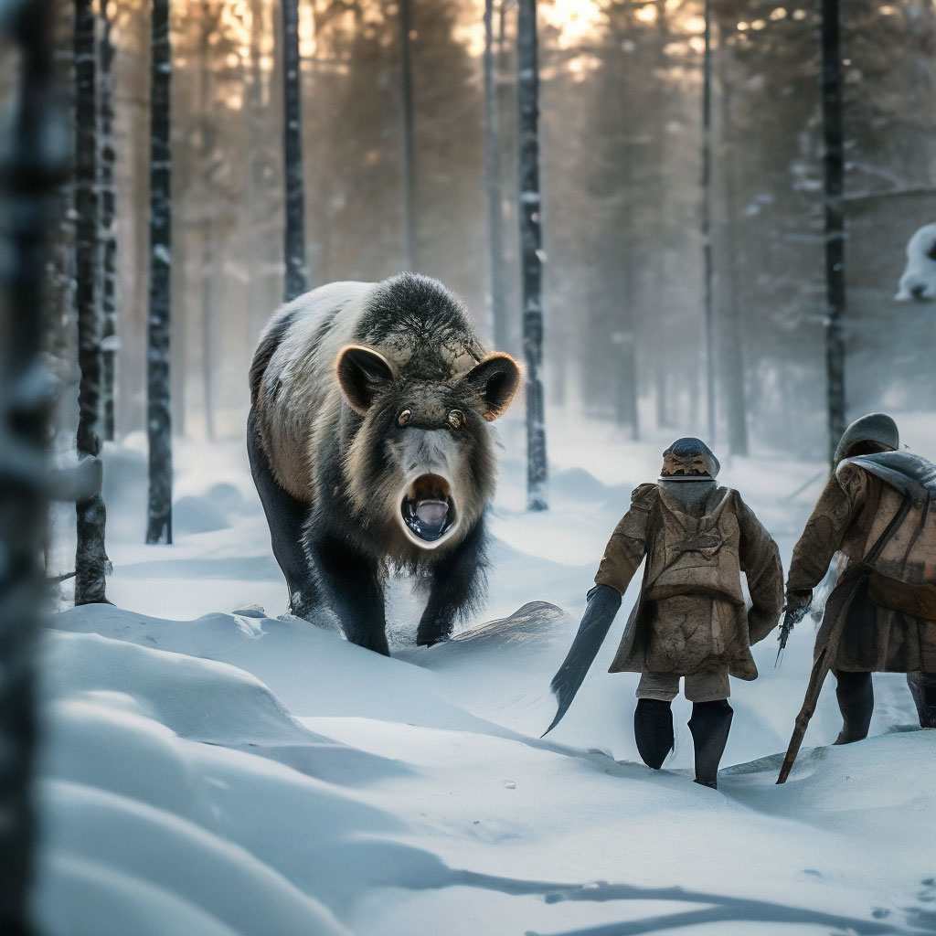 "In the morning, taiga hunters opened a hunt for a wild huge boar in ...