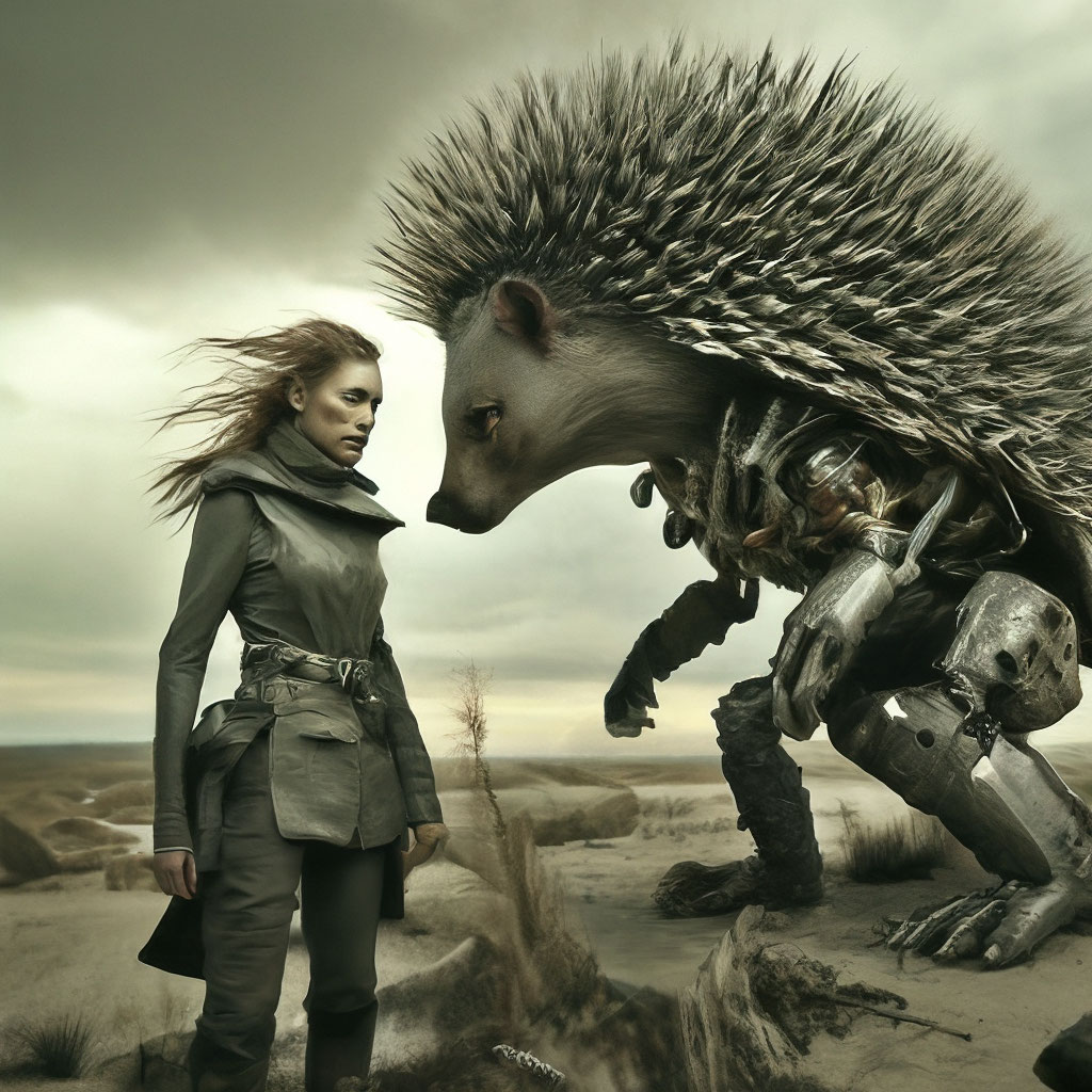 "Biomechanical mutant of a woman and a hedgehog" — image created in ...