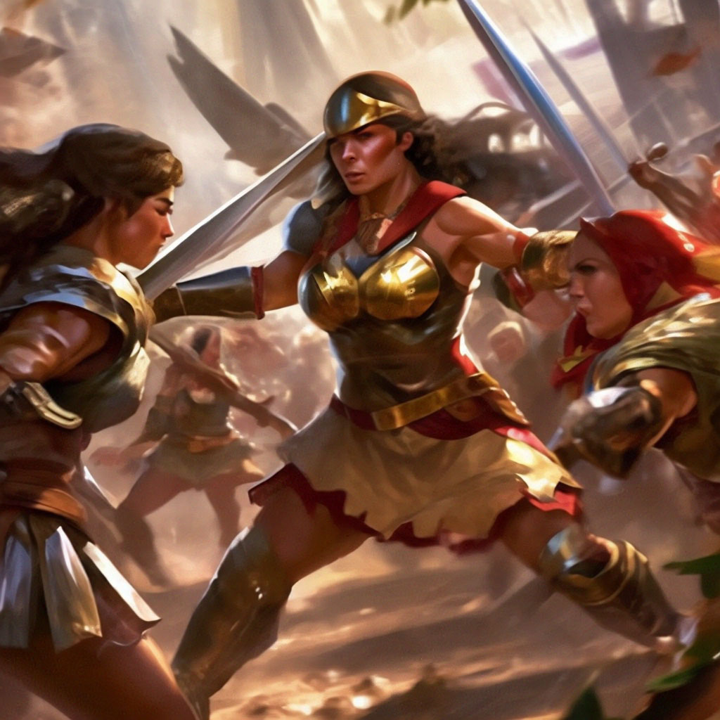 "Amazons fight with invaders" — image created in Shedevrum