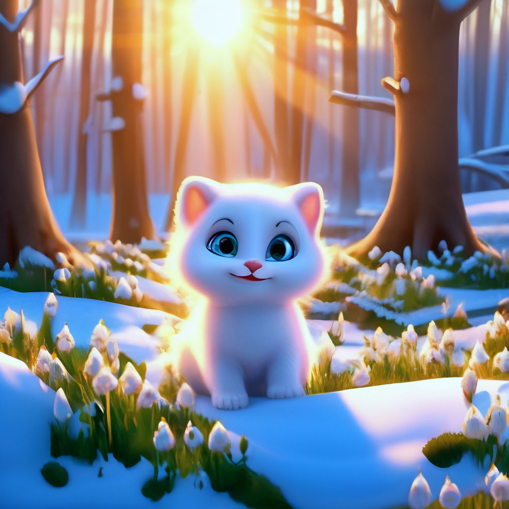 "Computer graphics realistic cartoon sun in a bright fairy-tale spring ...
