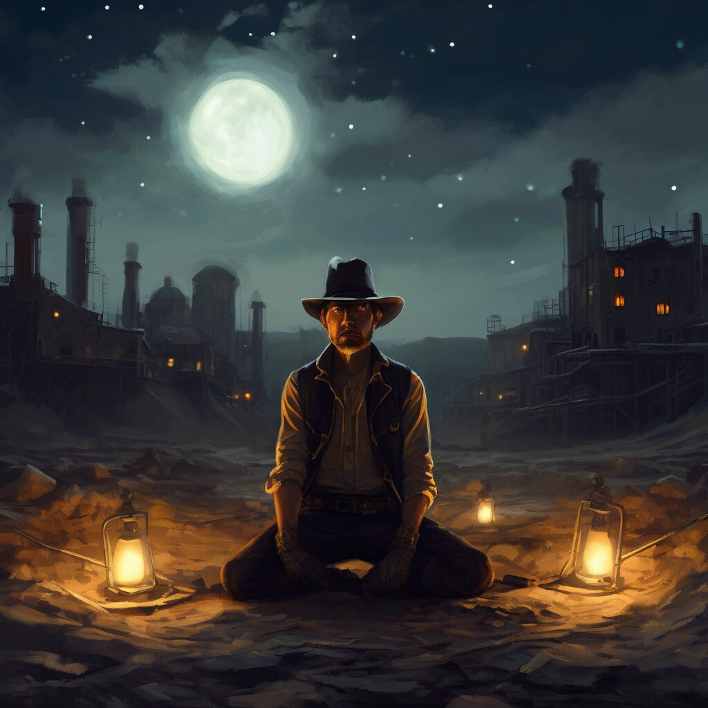 "Sad cowboy fell to his knees, arms outstretched, looking at the sky ...