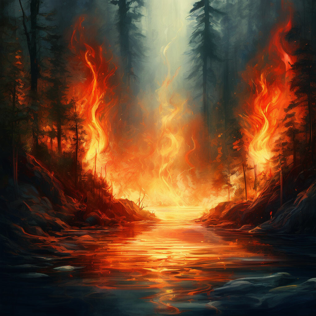 "Forest fire water element" — image created in Shedevrum
