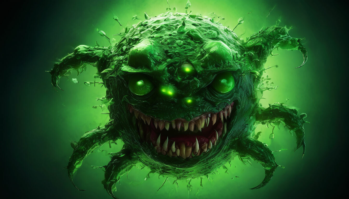 "A scary green virus in the form of a monster" — image created in Shedevrum