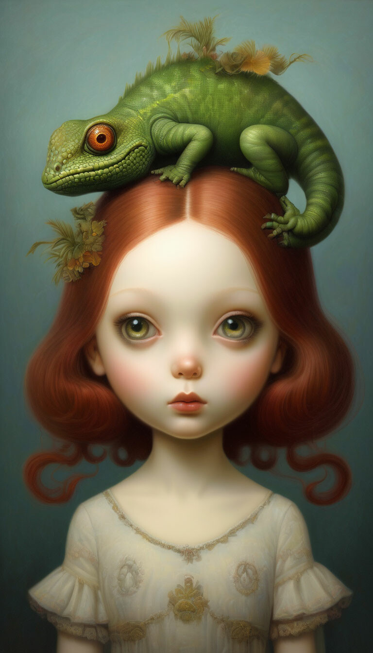 "Mark Ryden, the girl with the chameleon on her head ©ave, mythological ...