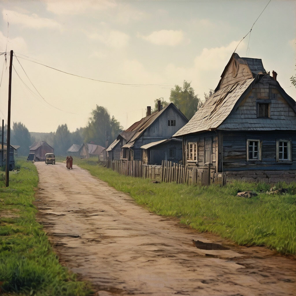 "Village in the USSR, 1965. photorealism, high detail, depth of field ...